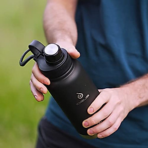 IDEUS Insulated Stainless Steel Water Bottle with 2 Leak-Proof Lids, Thermal Water Flask for Hiking Biking, 40oz, White