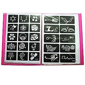 Xmasir 20 Sheet (446 Pieces) Airbrush Tattoo Stencils Album Art Book,Small Glitter Henna Tattoo Kit Semi permanent Tattoo for Body Painting