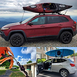 Alfa Gear Heavy Duty Hood and Trunk Straps,16.4ft 1/4" Ratchet Tie Down Rope Ultimate Solution kit for Trailing The Kayak/Canoe/SUP/Surfboard