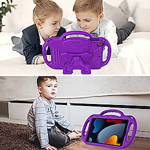 AVAWO Kids Case for iPad 10.2 9th & 8th & 7th Generation, iPad 10.2 2021/2020/2019 Case - with Shoulder Strap - Light Weight Shock Proof Handle Stand Kids Friendly Case for All iPad 10.2 inch, Purple