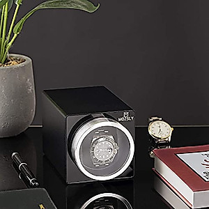 MOZSLY Watch Winder for Automatic Watches 12 Rotation Mode with Quite Motor Metal Black