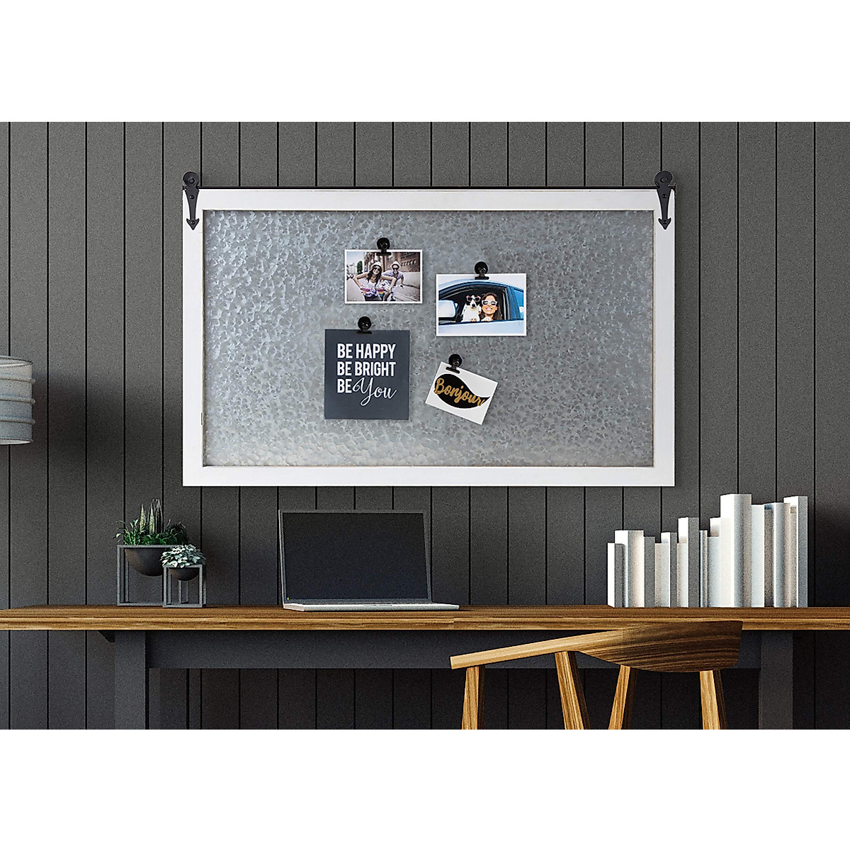 Kate and Laurel Cates Rustic Magnetic Metal Wall Organizer, 24 x 40, White, Farmhouse Wall Decor with Function