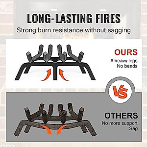 VEVOR Fireplace Grate, 18 inch Heavy Duty Fireplace Pit Grill Grate with 6 Support Legs, 3/4'' Solid Powder-Coated Steel Bars, Fire Logs Firewood Burning Rack Holder for Indoor and Outdoor Fireplace