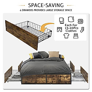 SHA CERLIN Queen Storage Bed Frame with 4 Drawers on Wheels, Platform Bed Queen Size with Under Bed Storage, No Box Spring Needed, Large Storage Space, Easy Assembly