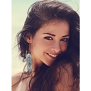 13 Pairs Metal Drop Dangle Earrings Set Curved Threader Dangle Earrings Double Twist Wave Long Bar Arrow Leaf Earrings (Silver)