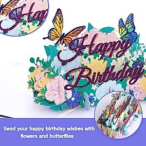 Butterfly Garden Birthday Card, Happy Birthday Pop Up Card, Flower Birthday Greeting Card For Mom Sister and Friend, 3D Birthday Card for Lovers, Kids, Girls, Teachers