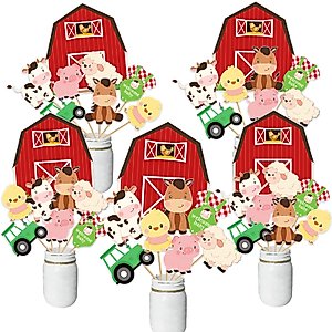 Farm Animal Baby Shower Centerpiece Sticks Red Farm Theme Table Toppers Birthday Decorations Barnyard Party Decorations for Girls Boys Baby Shower Birthday Party