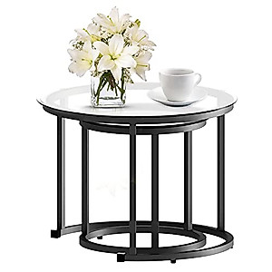 aboxoo Black Nesting Coffee Glass Table Set of 2, Metal Freme Side End Tables for Living Room Bedroom for Apartment Small Place Modern Industrial Simple, 23.6D x 23.6W x 17.7H in