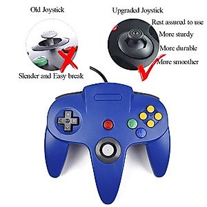 Tevodo N64 Controller, Upgraded Joystick Classic Wired Controller Compatible with N64 Console(Blue and Red)