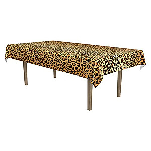 Beistle Plastic Disposable Rectangular Leopard Print Table Cover Jungle Animal Safari Theme Tablecloth, 54" x 108", black/Orange/Yellow