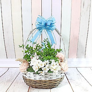 WEWILUCK Gift Wrap Bows Big, Blue Bow for Gift Baskets, Flower Bouquet, Paper, Pull Bows for Gift Wrapping, Gift Bag, Box, Baby Showers, Hanukkah(6 inches, 15PCS)