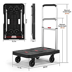 nisboigr Push Dolly Cart Foldable Platform Hand Truck 330lb Weight Capacity with 360 Degree Swivel Wheels for Garage Garden Home & Office Use, Black