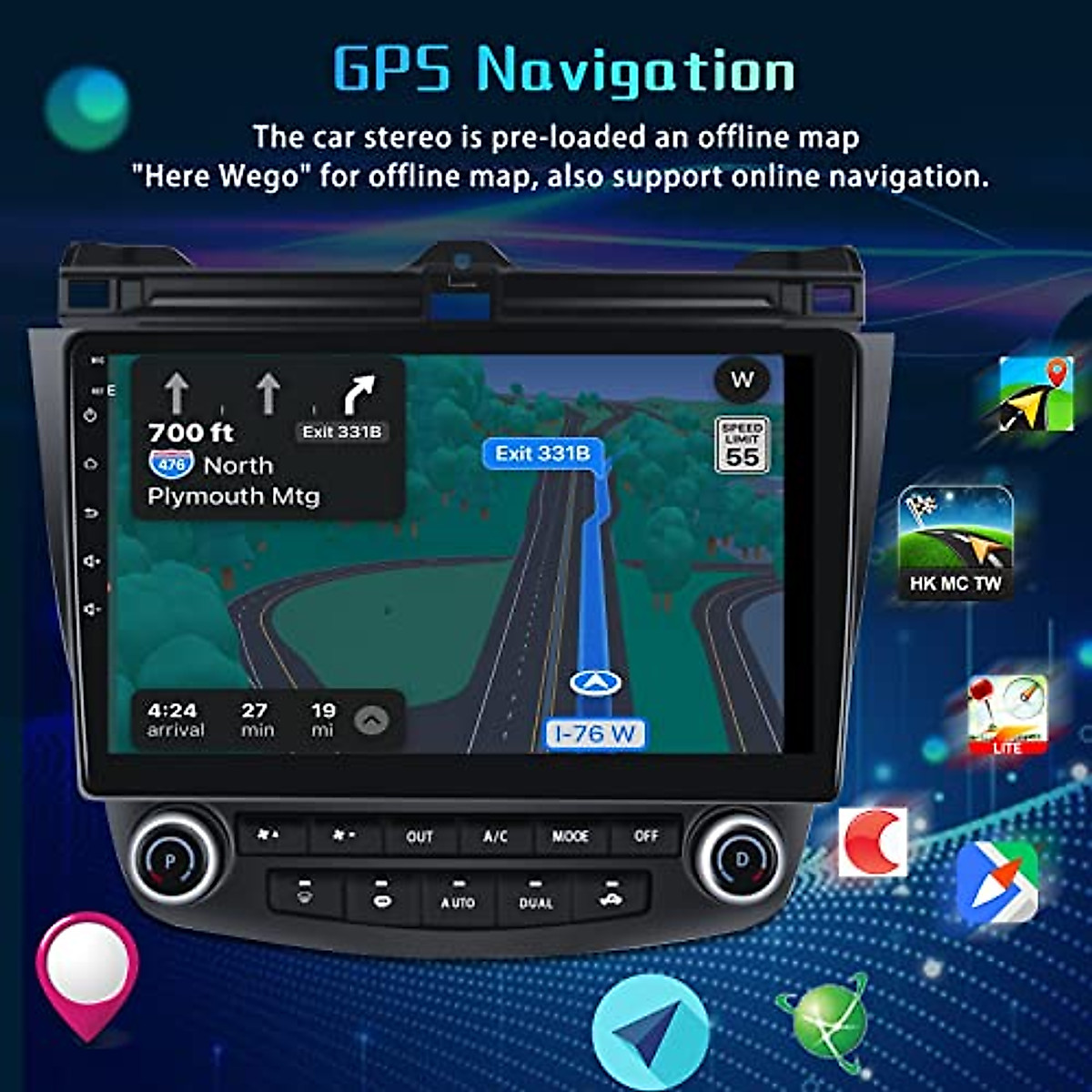 Android 11 Car Stereo for Honda Accord 7th 2003 2004 2005 2006 2007 Built-in Wireless Carplay Android Auto 10 Inch Touchscreen Radio with Backup Camera GPS WiFi HiFi Bluetooth Steering Wheel Control