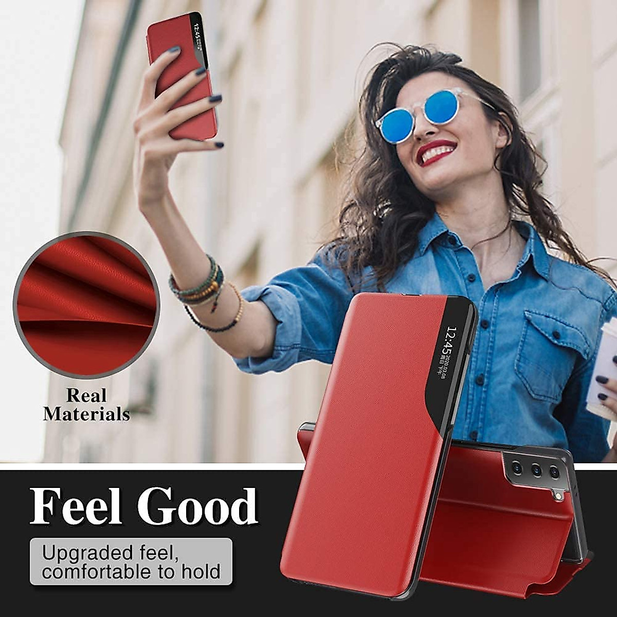 CCasualL for Oppo Reno2 Z Phone Case, Slim Design Clear View Luxury Side Protective Magnetic Closure w/Kickstand Compatible Flip Cover Oppo Reno2 Z-Blue