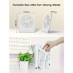 FERRISA Desk Fan On-The-Go, Small But Powerful, Portable Fan Battery Operated, 220° Tilt Folding Ultra Quiet mini Personal Fan, Strong Wind, 3 Speed Adjustable For Office Desktop Travel (White)