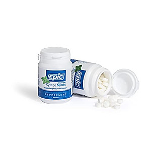 Epic Xylitol Mints - Sugar Free & Aspartame Free Mints Sweetened w/Xylitol for Dry Mouth & Gum Health (Peppermint, 180-Piece Bottle, 2 Bottles)