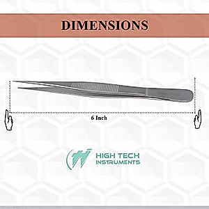Professional Stainless Steel Tweezers 6" with Fine Serreted Precision Straight Tips for Facial Hair, Splinter and Ingrown Hair Removal Used by Women & Men
