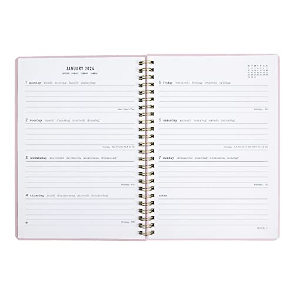 Letts Celebrate Weekly/Monthly Planner, 12 Months, January to December, 2024, Gold Twin-Wire Binding, A5 Size, 8.25" x 5.875", Multilingual, Rose (C082185-24)
