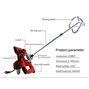 2100W Electric Portable Cement Mixer, Used for Mixing Cement Slurry, Mortar, Paint Coating, 6-Speed Adjustment Function, Hand-Held Concrete Mixer With Rod, (Cement mixer)