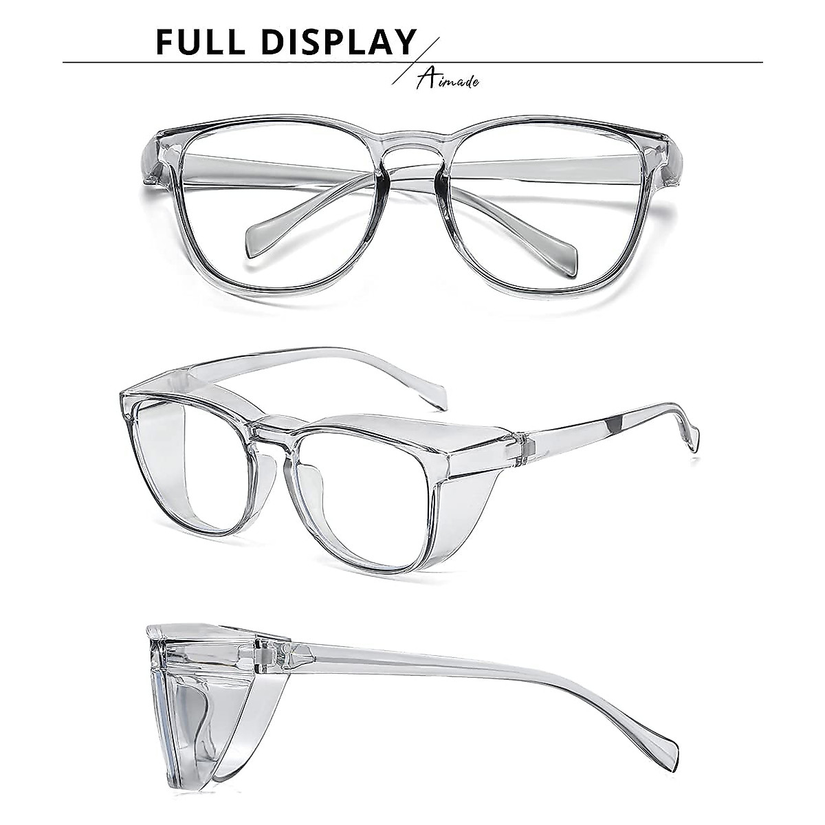 AIMADE Safety Glasses Goggles Anti Fog Stylish Protective Goggles Eyewear Blue Light Blocking Glasses for Men/Women (Clear grey)