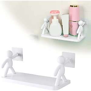 The Kitchen Toilet Receive Shelf - Floating Shelves Bathroom Wall Mounted Shelf,Villain Wall Hanging Rack Punching-Free Humanoid Storage Shelf,Punching-Free Bathroom Storage Rack (3 pcs, White)