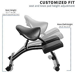 VIVO Saddle Seat Kneeling Chair with Wheels, Adjustable Ergonomic Stool for Home and Office, Mobile Angled Posture Seat, Steel Frame, Black Padding, CHAIR-K07SD