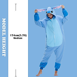 VEULENT Adult Onesie Pajamas Unisex Animal One-Piece Cartoon Costume Cosplay Homewear Sleepwear Partywear For Men Women(Stitch, XL)