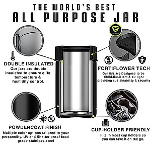 Fortiflower - Upgraded Lid | 12oz Storage Container Jar | Light Proof Jars, Herb Jar, Static, Child Resistant Spice Jar, Coffee Jar, Protein Powder Container & more!