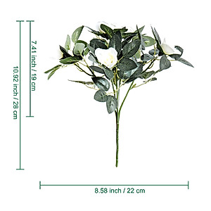 Houele - 6 Pcs 10.92" Milky White Flowers, Artificial Rose Bouquet Fake Flowers, Faux Plastic Greenery Foliage Plants for Home Garden Office Wedding Indoor Decoration