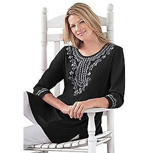 Woman Within Women's Plus Size Embroidered Knit Tunic - 18/20, Grenadine Orange