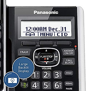 Panasonic Link2Cell Bluetooth Cordless Phone System with HD Audio, Voice Assistant, Smart Call Block and Answering Machine, Expandable Cordless System - 5 Handsets - KX-TGF675S (Black/Silver Trim)
