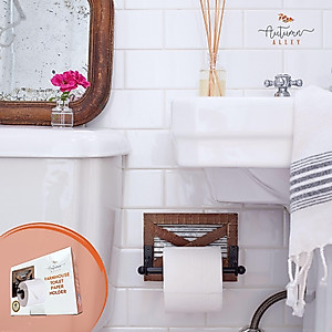 Autumn Alley Rustic Farmhouse Toilet Paper Holder Wall - Farmhouse Bathroom Country Decor Accessories with Warm Brown Wood, Galvanized Metal & Black Adds Western Decor Charm