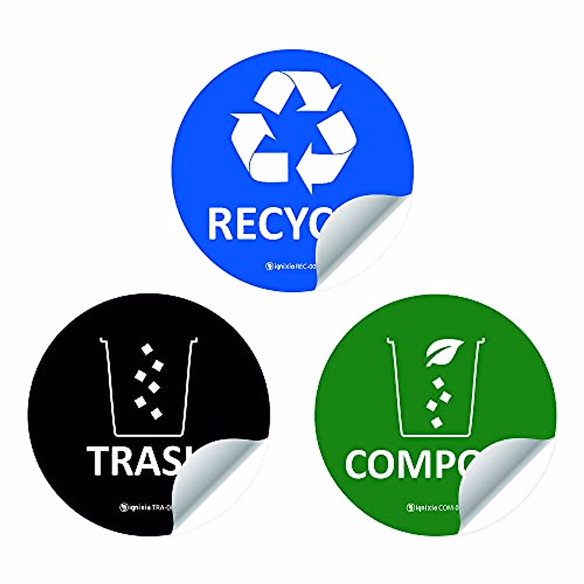 IGNIXIA Trash Recycle Compost Stickers to Organize Trash- Premium Vinyl Sticker for Trash Can, Compost Bin, Recycle Bin- (Pack of 6) for Metal Trash Can or Plastic Trash Can-Home