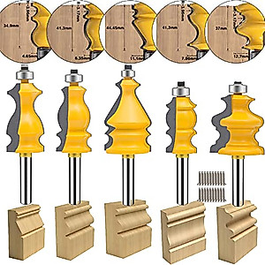 TAIWAIN 1/4 Inch Shank Router Bits, Architectural Cabinet Woodwork Milling Trimming Groving Cutter, Wood Miter Carbide CNC Cutting Tool for Doors&Tables Shelves DIY Woodwork(F-Line)