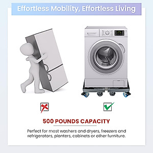AMGSH Adjustable Mini Fridge Stand | Washing Machine Base Dolly Roller Stand 4×2 Locking Rubber Swivel Wheels 4 Feet,Furniture Mover Mobile Base for Washing Machine,Dryer and Refrigerator (Grey)