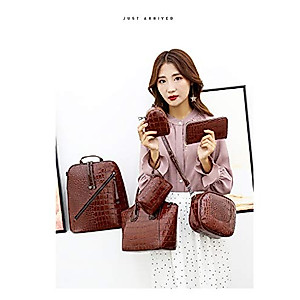 Women Fashion Handbags Wallet Tote Bag Shoulder Bag Top Handle Satchel Backpack Purse Set 6pcs (Brown)