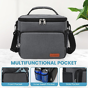 BAGSVIEWER Large Insulated Lunch Box for Men & Women, Reusable Lunch Bag for Work Office Picnic, Leakproof Cooler Bag with Adjustable Shoulder Strap (Grey, 12L)