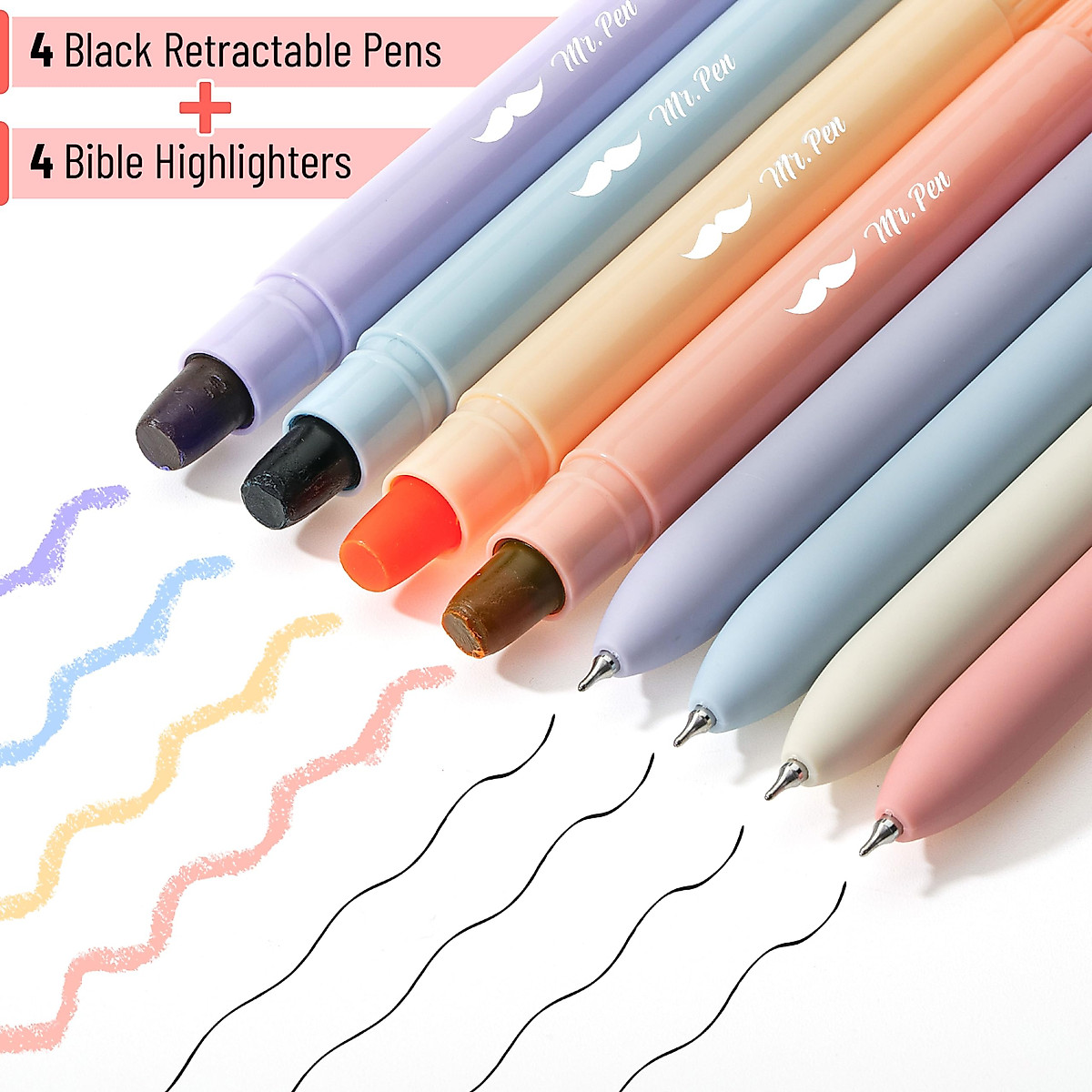 Mr. Pen- Bible Highlighters and Pens, 8 Pack, Pastel Barrel, Gel Highlighters, Gel Highlighter No Bleed Through, Bible Highlighters No Bleed, Bible Journaling Kit, Gel Pens and Highlighters