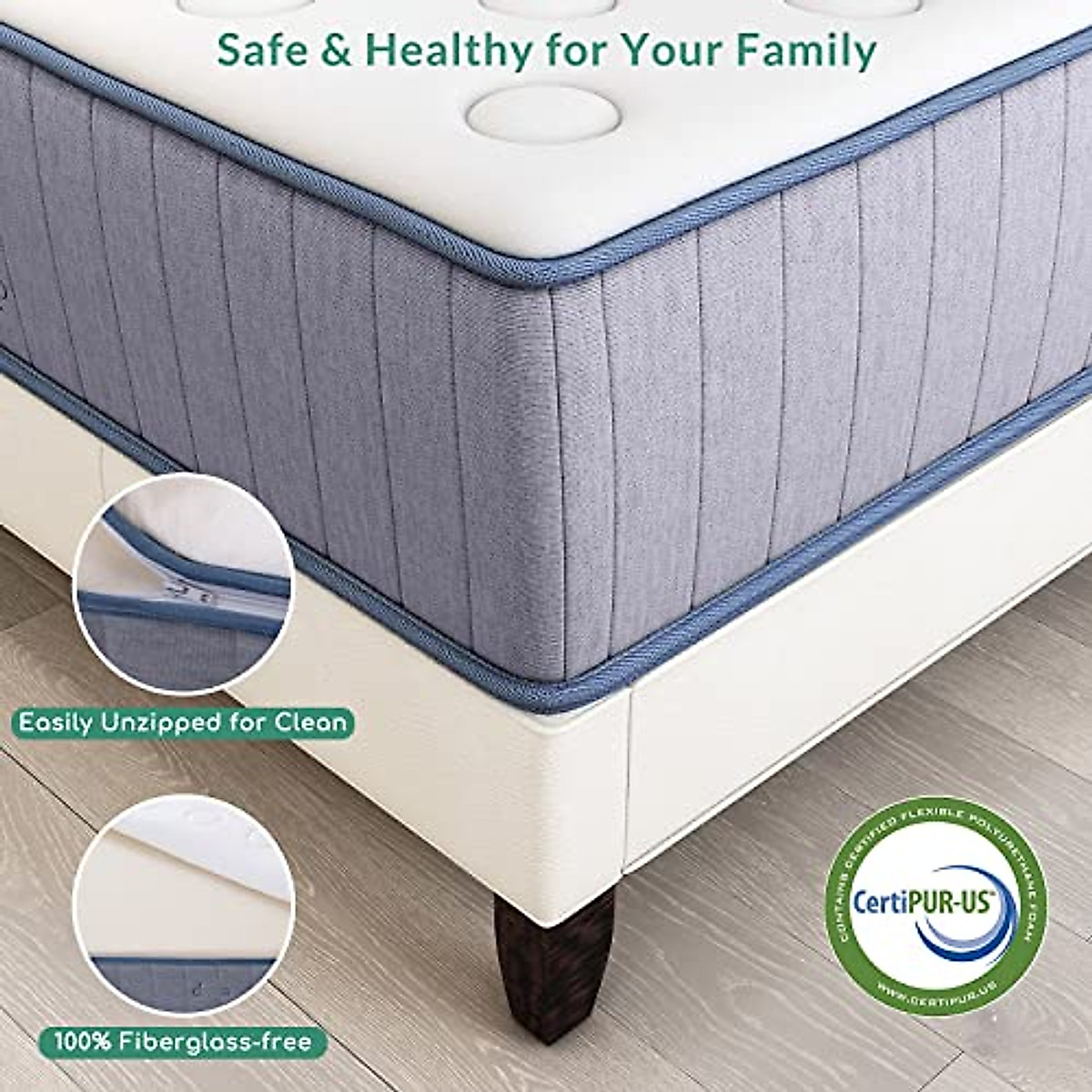 Memory Foam and Innerspring Hybrid Mattress, 14-Inch California King Size Mattress, Two-Sided Flippable Medium Firm Mattress with 2 Bonus Pillows, Bed-in-a-Box, CertiPUR-US