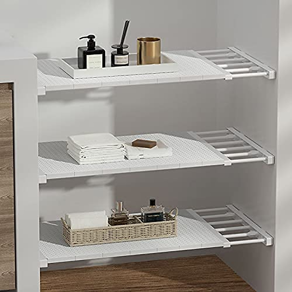 Adjustable Closet Organizer Storage Shelf Wall Mounted Kitchen Rack Space Saving Wardrobe Decorative Shelves Cabinet Holders (White, Length: 11.81 - 15.74 inch (30-40cm), Width: 9.44inch (24cm))