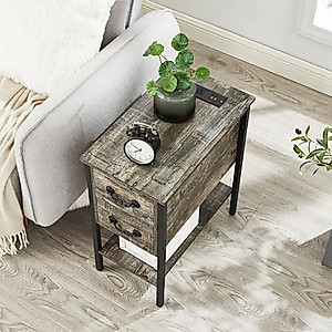 VECELO End Tables,Narrow Nightstands with Charging Station & USB Ports &Drawers,Night Stand for Living Room, Bedroom