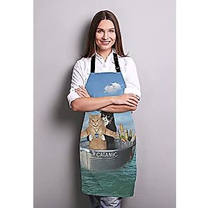 Lefolen Funny Cats Adjustable Bib Apron, The two brave cats are drifting in the steel Cooking Kitchen Apron for Men Women
