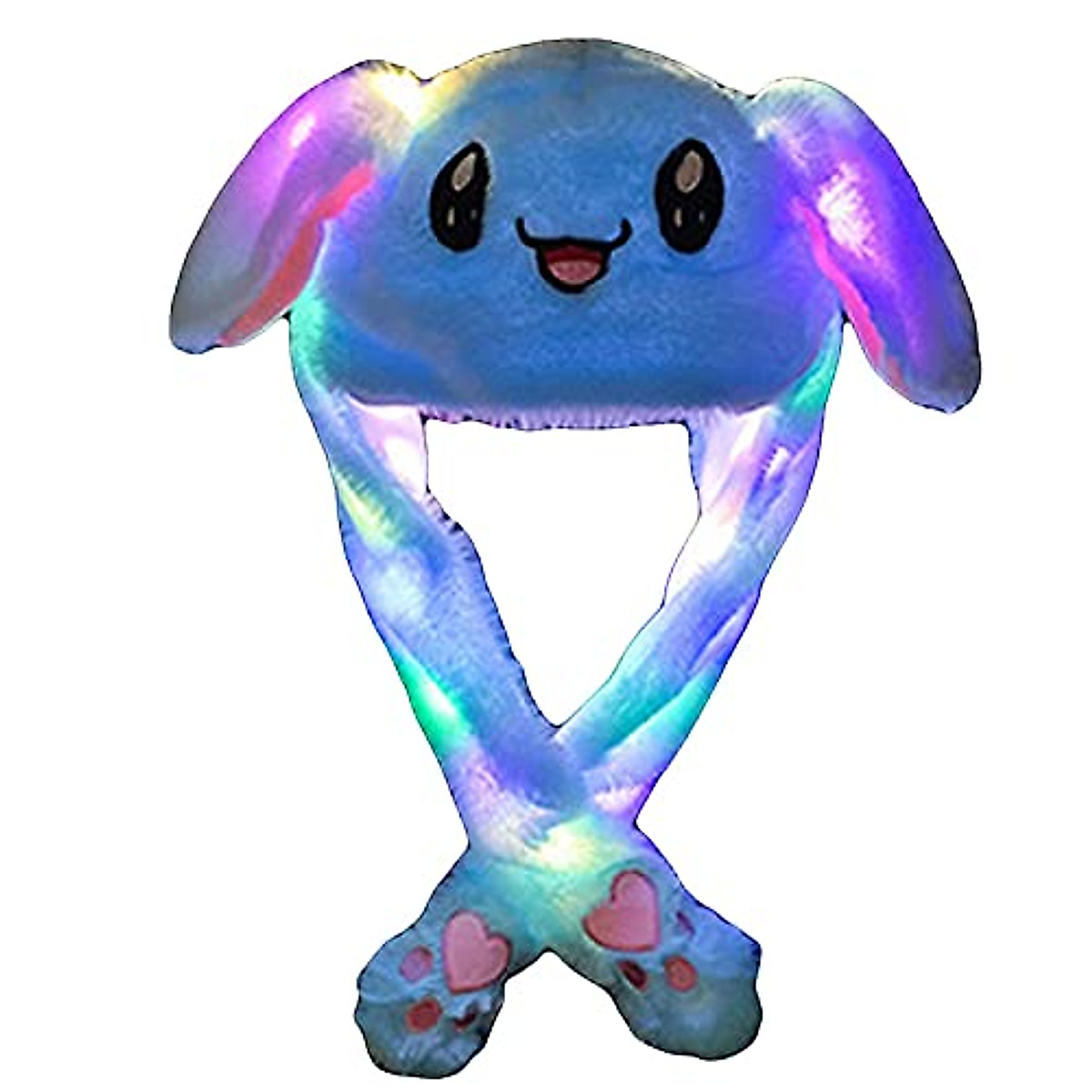 AIYUENCICI Funny Plush Rabbit Hat Ear Moving Jumping Hats Cute Bunny Hat Cap for Women Girls Cosplay Party Holiday (LED Blue)