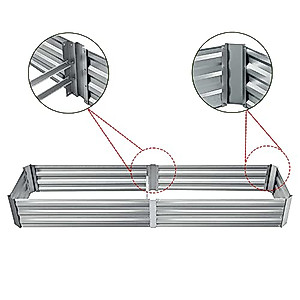 BIRASIL Outdoor Galvanized Raised Beds, Steel Garden Boxes for Flower Vegetables, Metal Planter Box for Gardening (8x2x1FT, Silver)