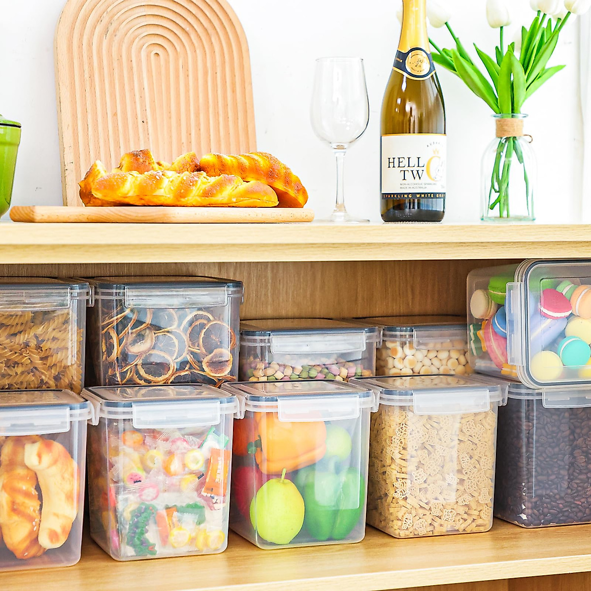 Moretoes Cereal Containers Storage, 10pcs Large Plastic Airtight Food Storage Containers with Lids for Spaghetti Flour Sugar, 6.5L/2pk, 5.2L/2pk, 2.5L/5pk