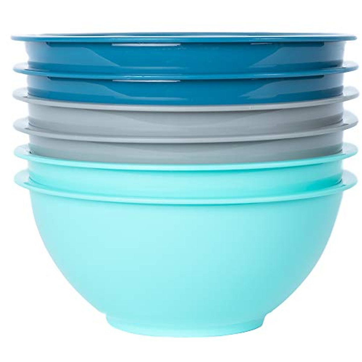 Klickpick Home 10 Inch Plastic Bowls Set of 6-64 ounce (2 Liter) Capacity Extra Large Cereal Salad Serving Mixing Bowl Microwave Dishwasher Safe Soup Bowls - BPA Free Bowls 3 Coastal Colors