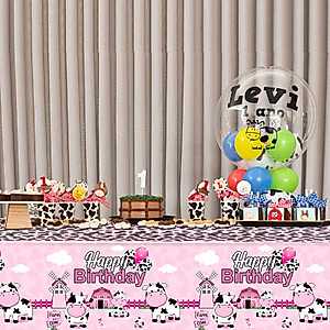 Tiamon 3 Pieces Cow Birthday Party Tablecloth Decorations Plastic Farm Animal Table Cover Pink Cow Print Table Cloths for Farmhouse Girls Happy Birthday Baby Shower Party Supplies, 108 x 54 Inches