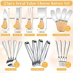 Cludoo 25Pcs Chesses Knife Set with Cheese Marker Cheese Butter Spreader Knife Set with Wooden Handle Knives Forks, Knives Spoons with Gift Box, Charcuterie Knife Set for Parties Dinners