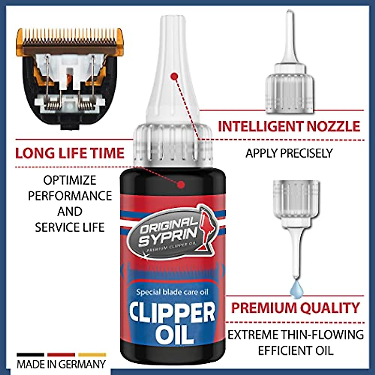 SYPRIN Original Premium Clipper Oil for Hair Trimmers, Hair Clippers, Electric Saving Machines, Hairdressing & Beard Trimmer-Oil for Extreme Protection Made in Germany
