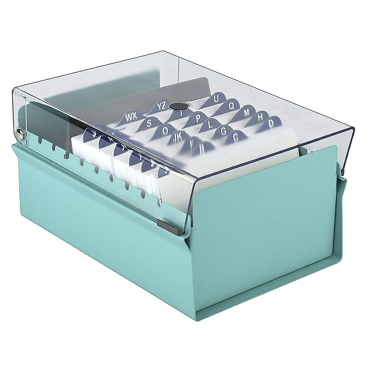 Acrimet 4 x 6 Card File Holder Organizer Metal Base Heavy Duty (AZ Index Cards and Divider Included) (Green Color with Clear Crystal Plastic Lid Cover)